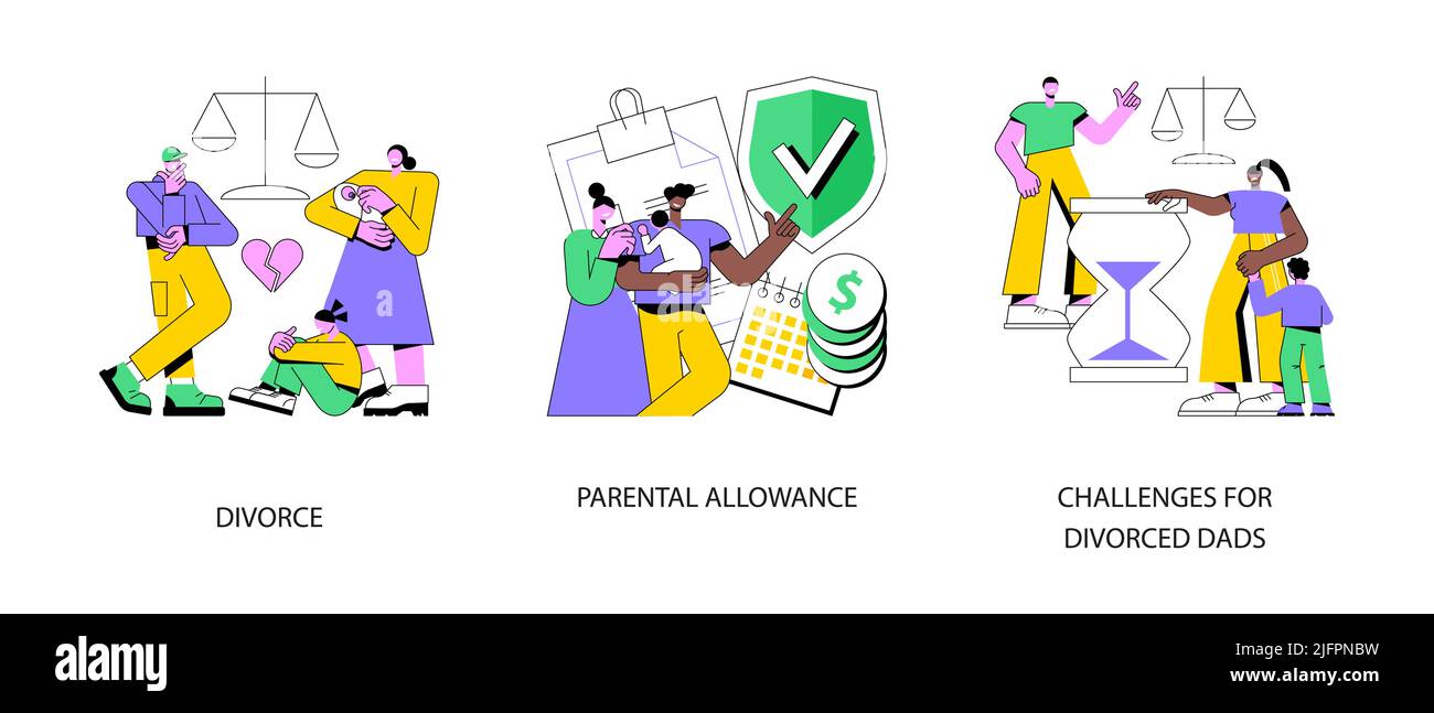 Family breakdown abstract concept vector illustration set. Divorce and ...