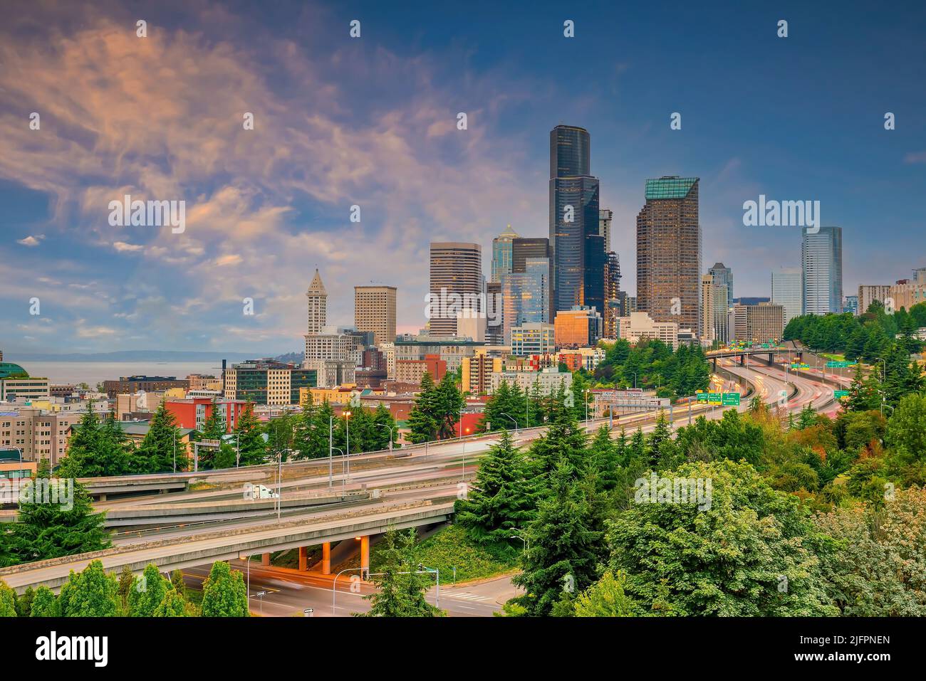 Seattle city downtown skyline cityscape of Washington state in USA at ...