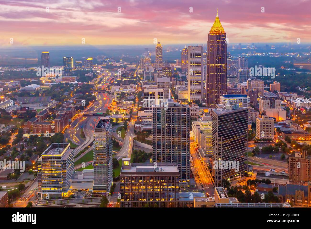 Downtown Atlanta center area skyline cityscape of USA at twilight Stock ...