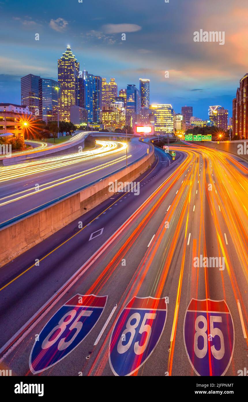 Downtown Atlanta center area skyline cityscape of USA at twilight Stock ...