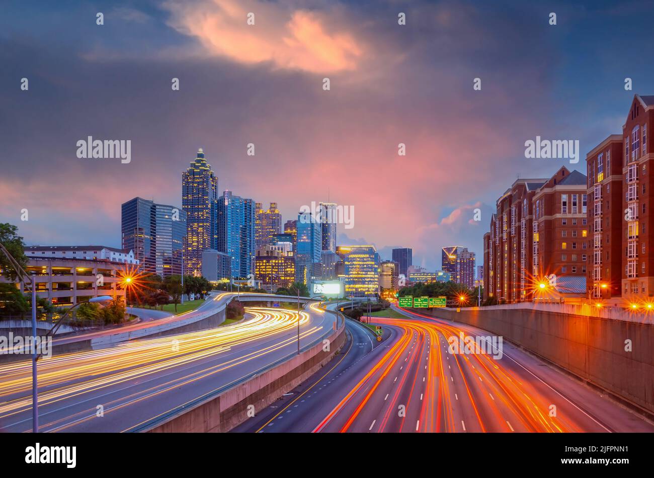 Downtown Atlanta center area skyline cityscape of USA at twilight Stock ...