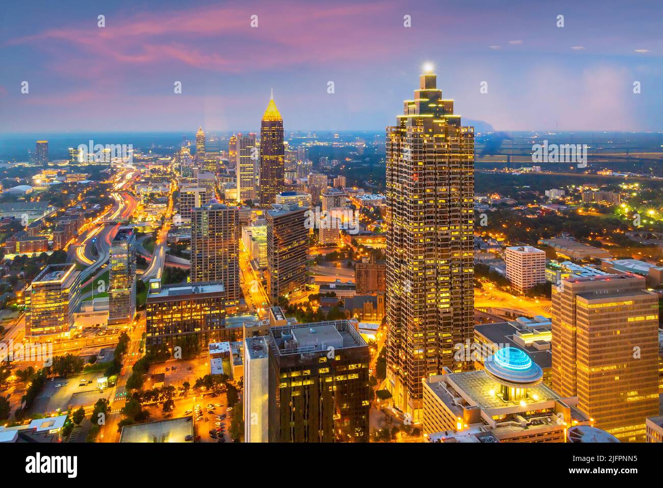 Downtown Atlanta center area skyline cityscape of USA at twilight Stock ...