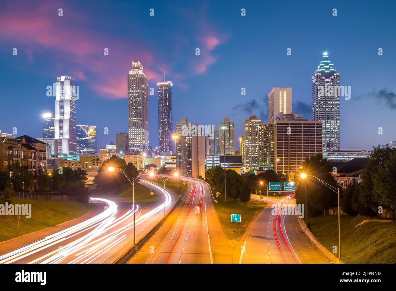 Downtown Atlanta center area skyline cityscape of USA at twilight Stock ...