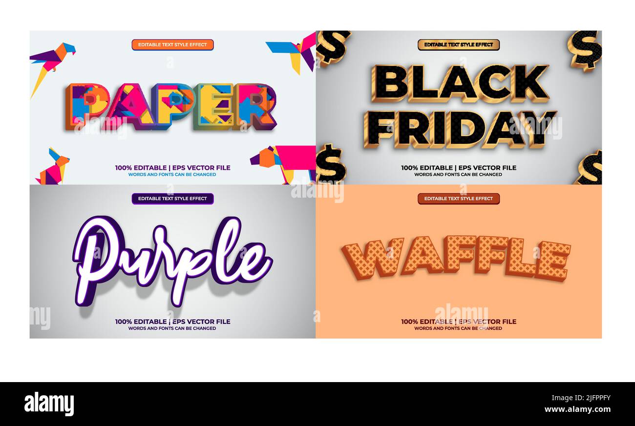 Bundle of editable text effect design vector. Set of editable text effect design. Modern ...
