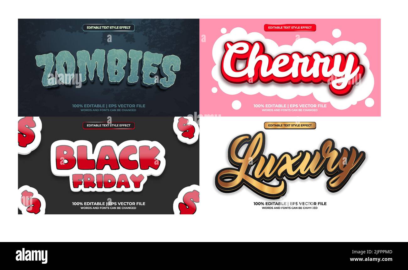 Bundle of editable text effect design vector. Set of editable text effect design. Modern ...