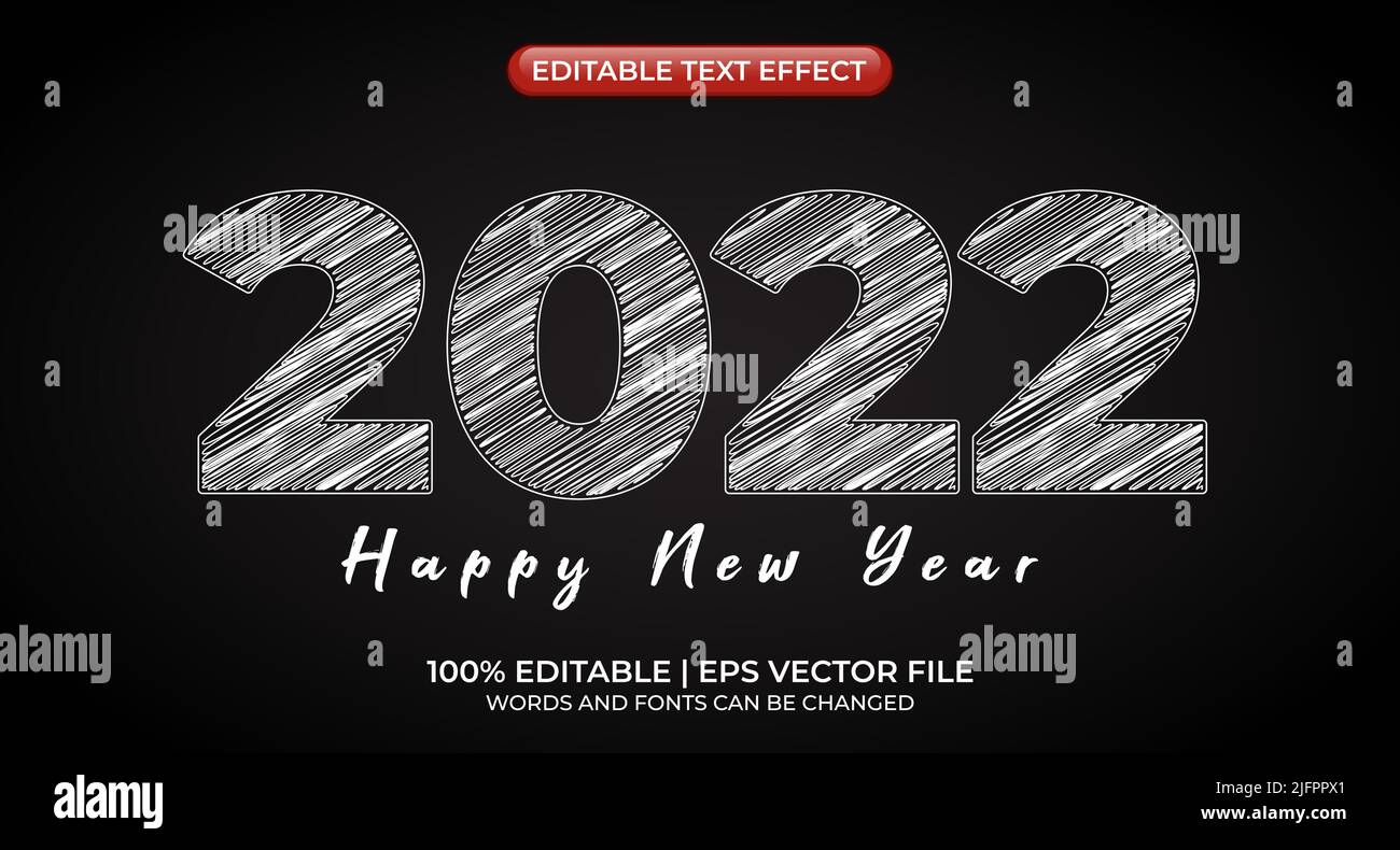 Happy new year 2022 editable scribble text style effect. Editable text ...