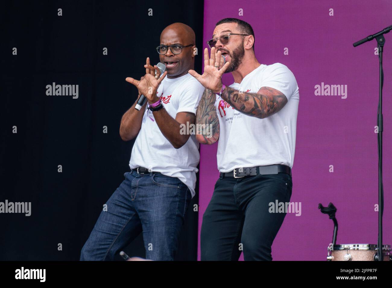 Cedric Neal (L) and Matt Willis (R), perform on stage in Trafalgar ...