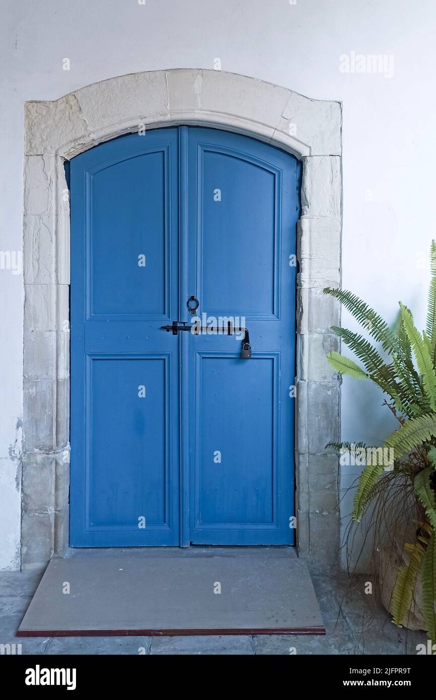 Beautiful blue door in old building in Cyprus Stock Photo - Alamy