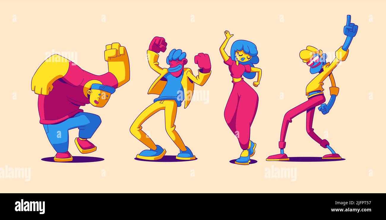 People dance and have fun on party. Vector set illustration in ...