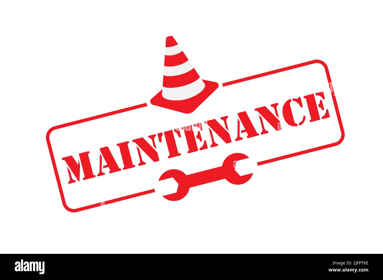 Maintenance. A sign with a key and a cone. warning sign. Flat style ...