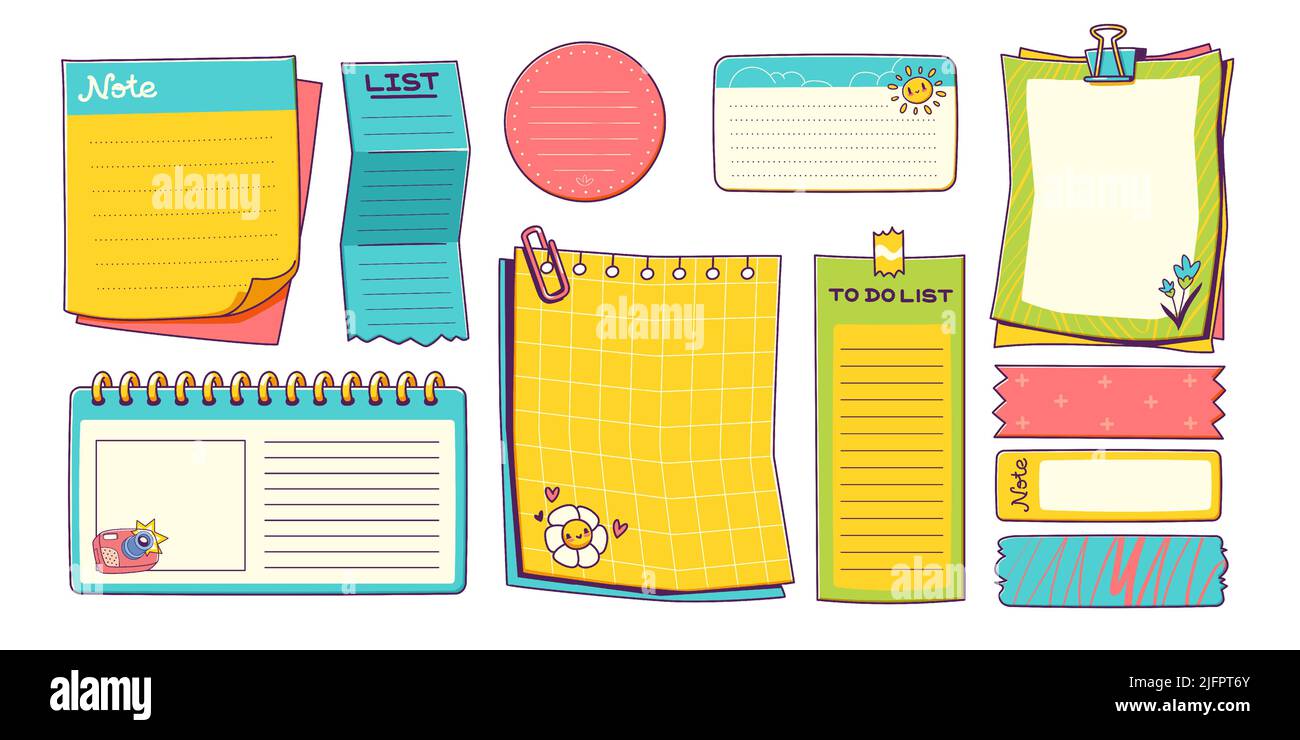 Paper sticky notes, stickers, to do list or memo messages. Notepads and ...