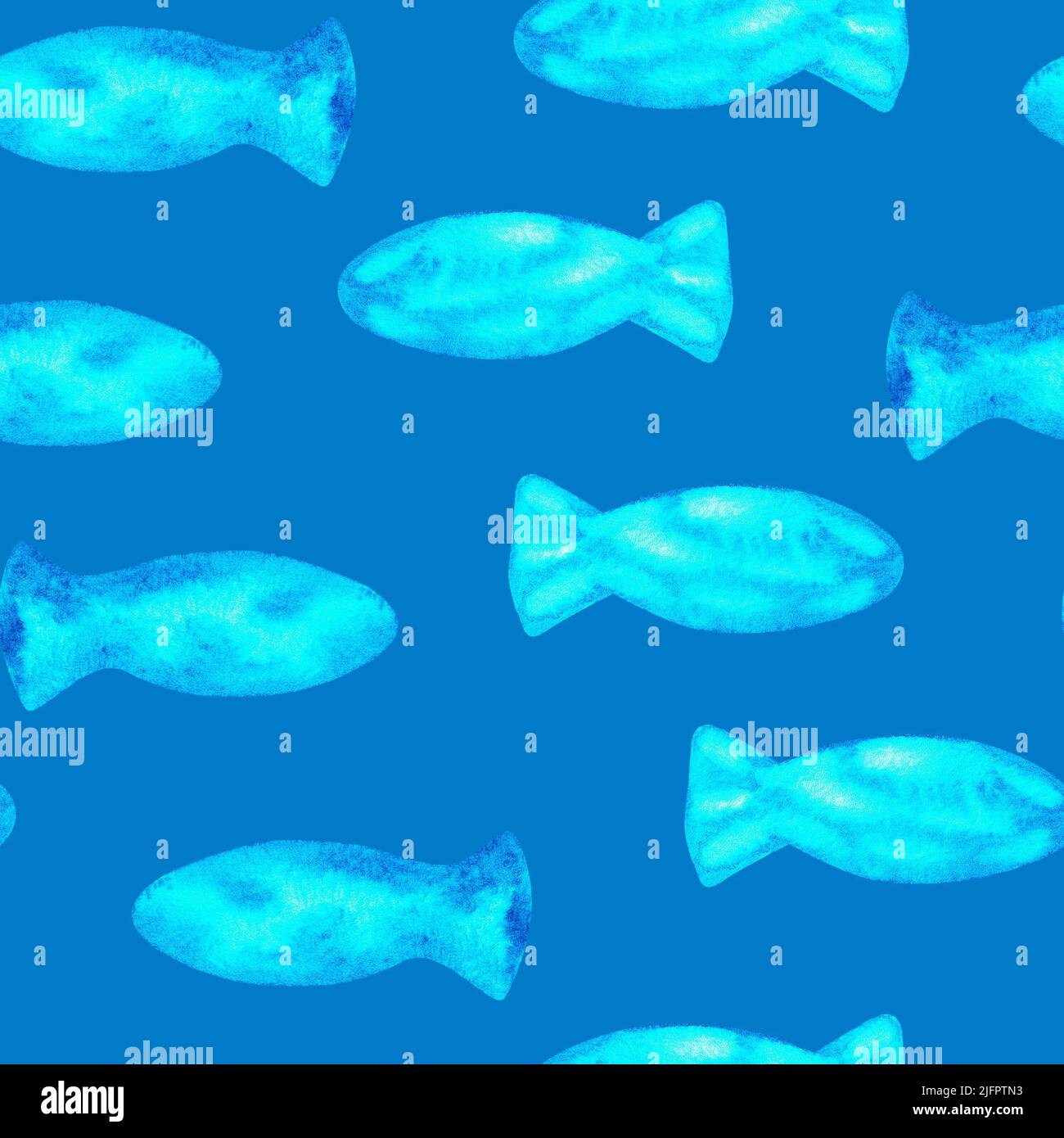 Seamless fish pattern. Watercolor illustration. Isolated on a blue ...