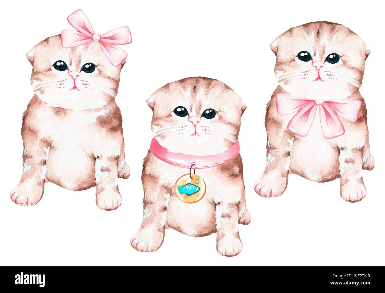 Three little kittens. Watercolor illustration. Isolated on a white ...