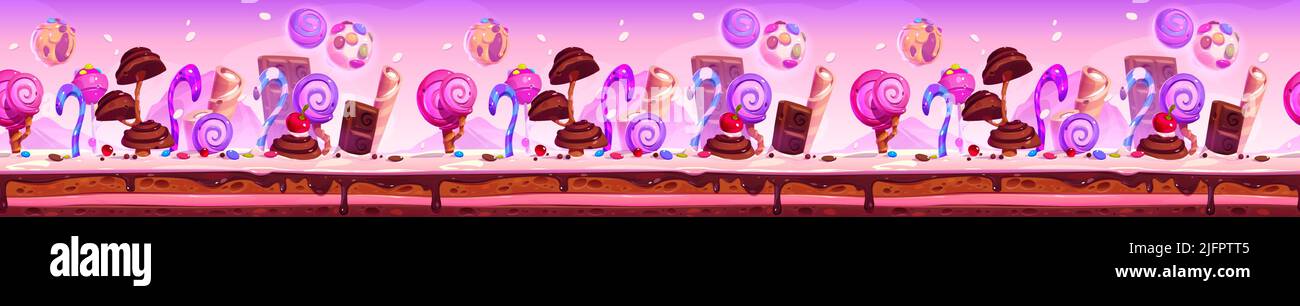 Candy planet cartoon game platform, seamless background. Arcade ui ...