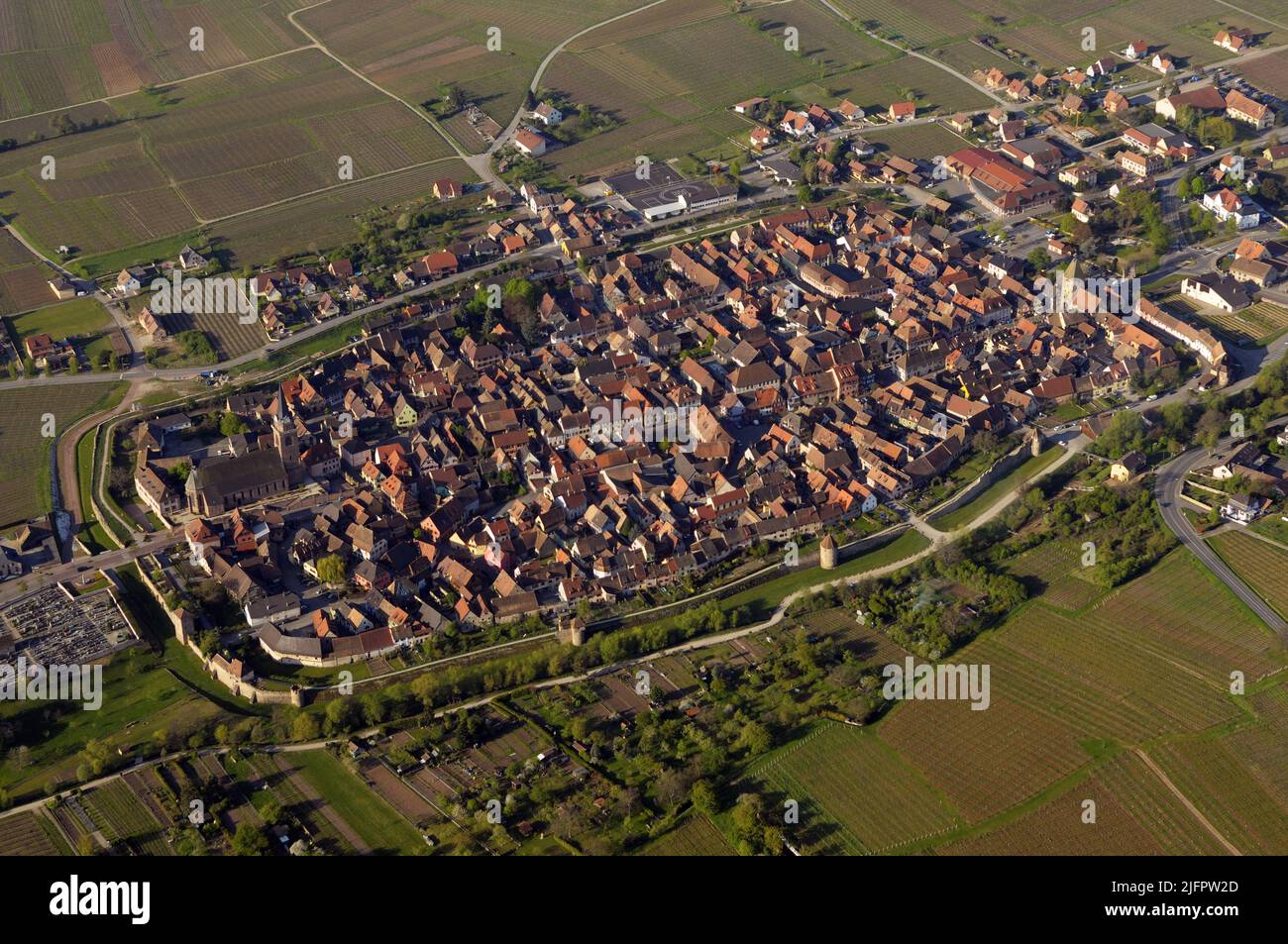 FRANCE. ALSACE. HAUT RHIN (68) WINE ROUTES, AERIAL VIEW OF THE ...