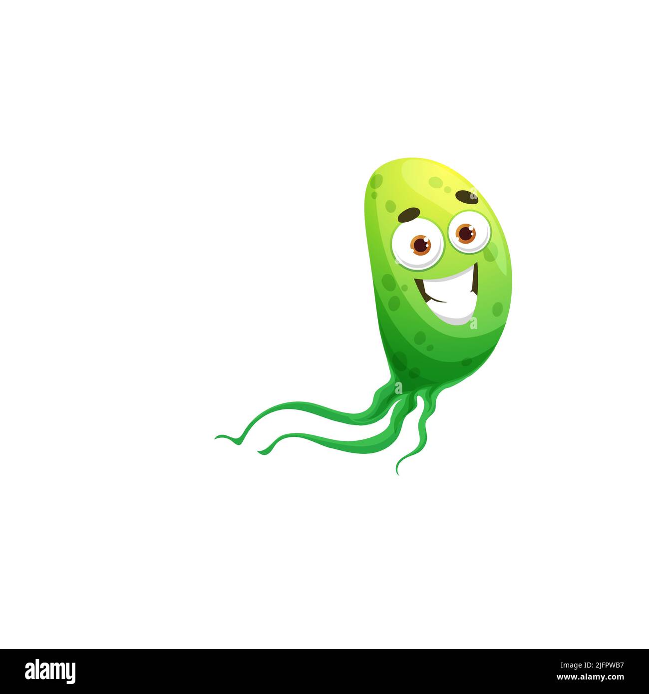 Cartoon green microbe or virus character. Vector bacteria, cute cell ...
