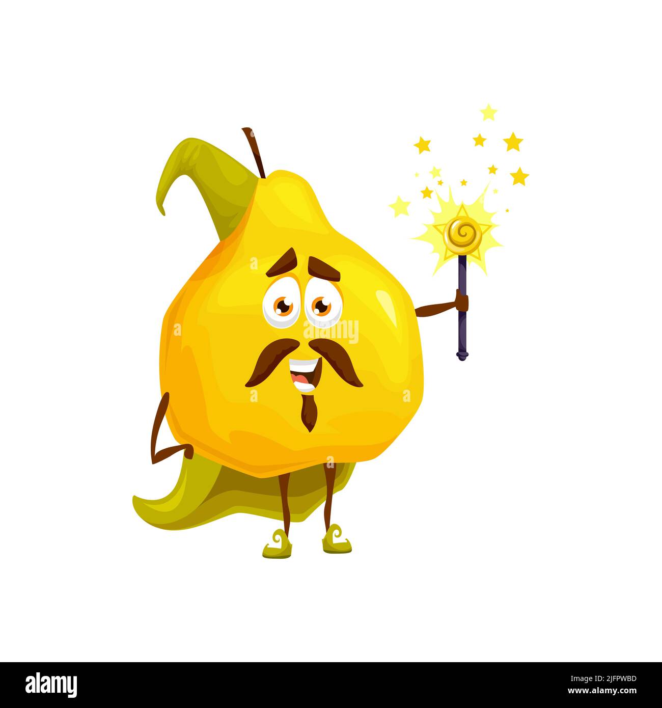 Cartoon yellow pear fruit wizard or magician character. Funny ripe ...