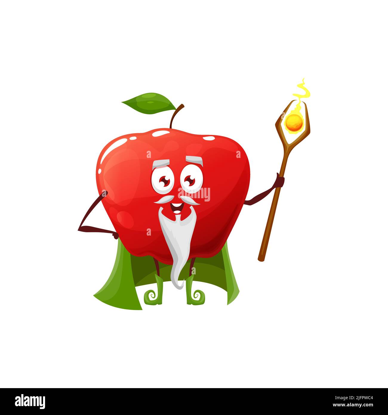 Cartoon red apple fruit wizard or magician character. Vector ...