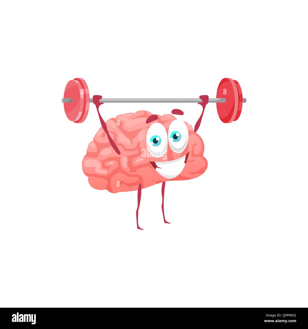 Cartoon brain lifting dumbbells isolated emoticon funny smiling ...