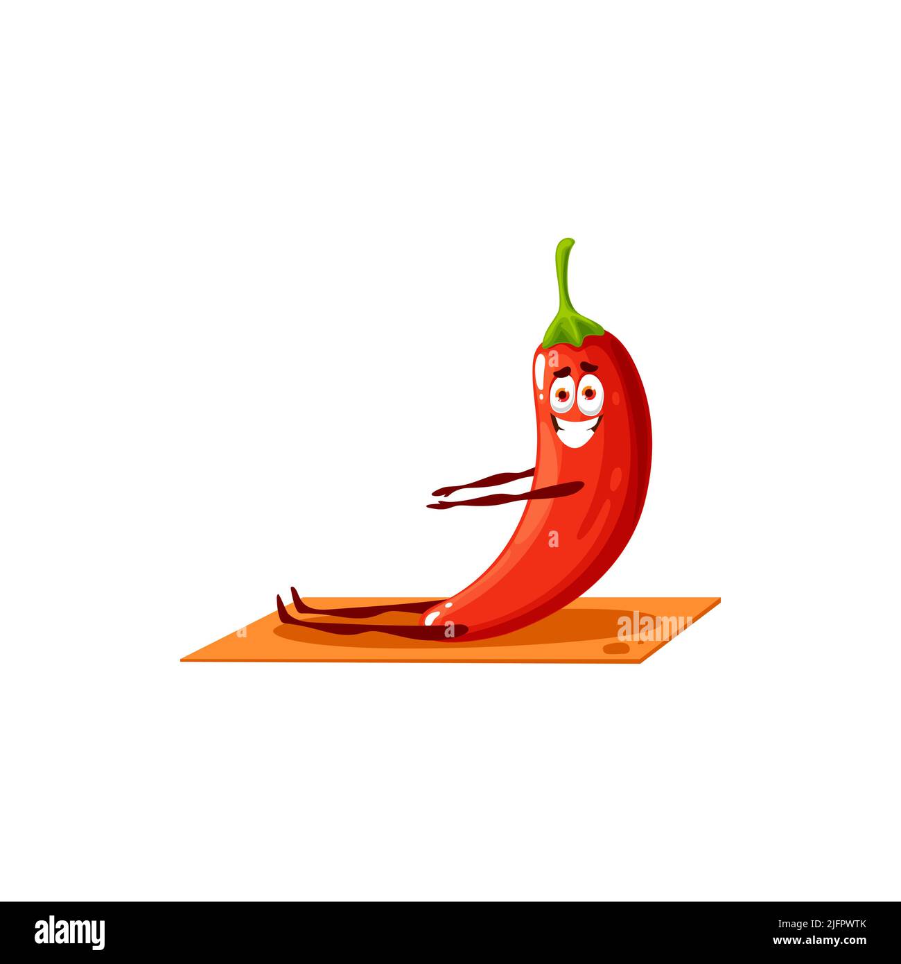 Cartoon chilli pepper stretching on mat isolated funny kids character ...