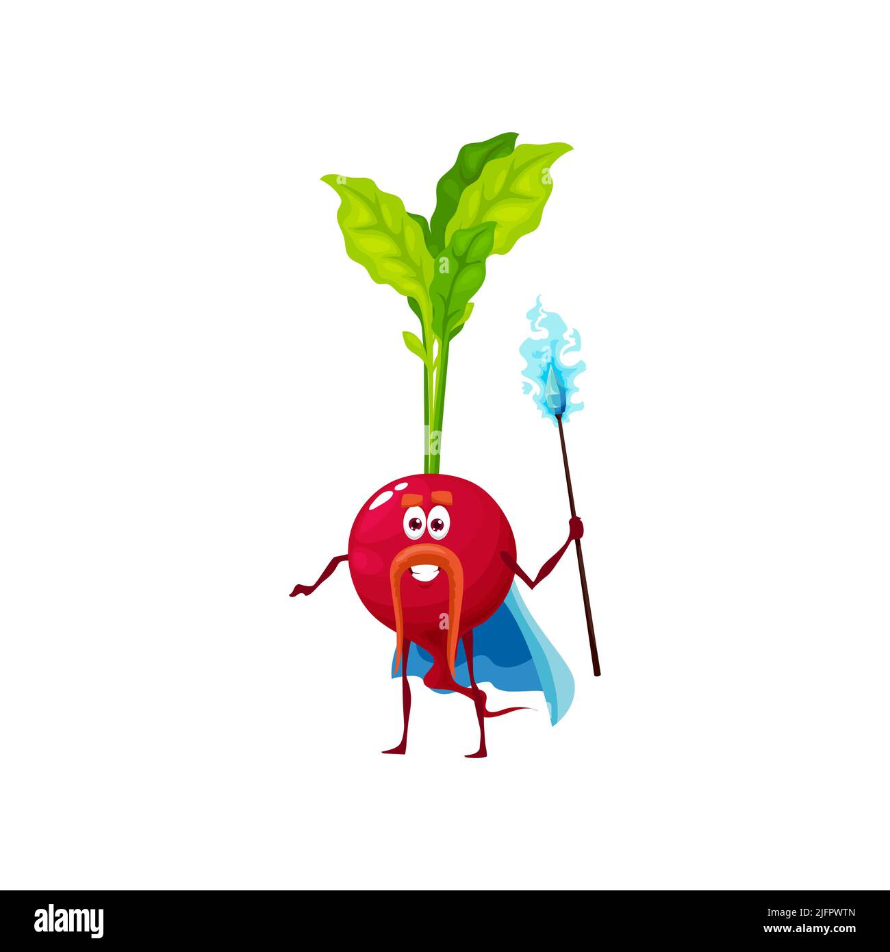 Cartoon radish vegetable magician character. Funny vector wizard with ...