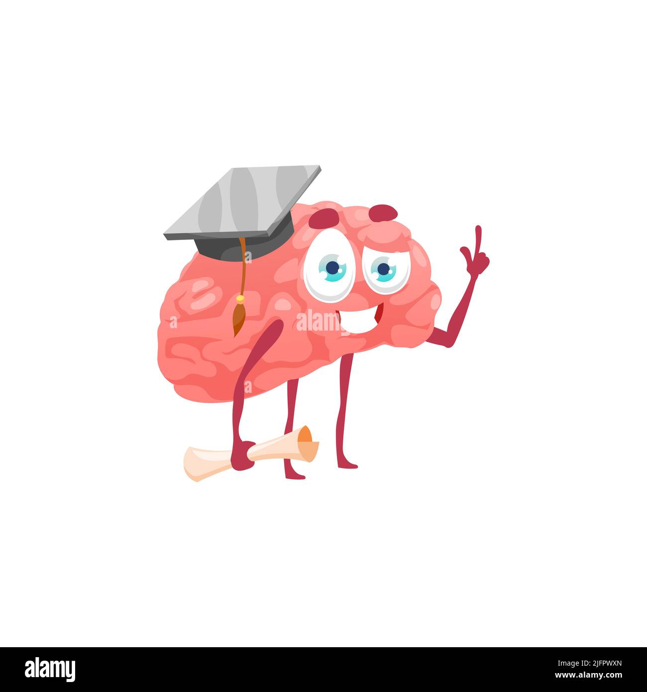 Brain in mortarboard hat and diploma or certificate in hands graduating ...