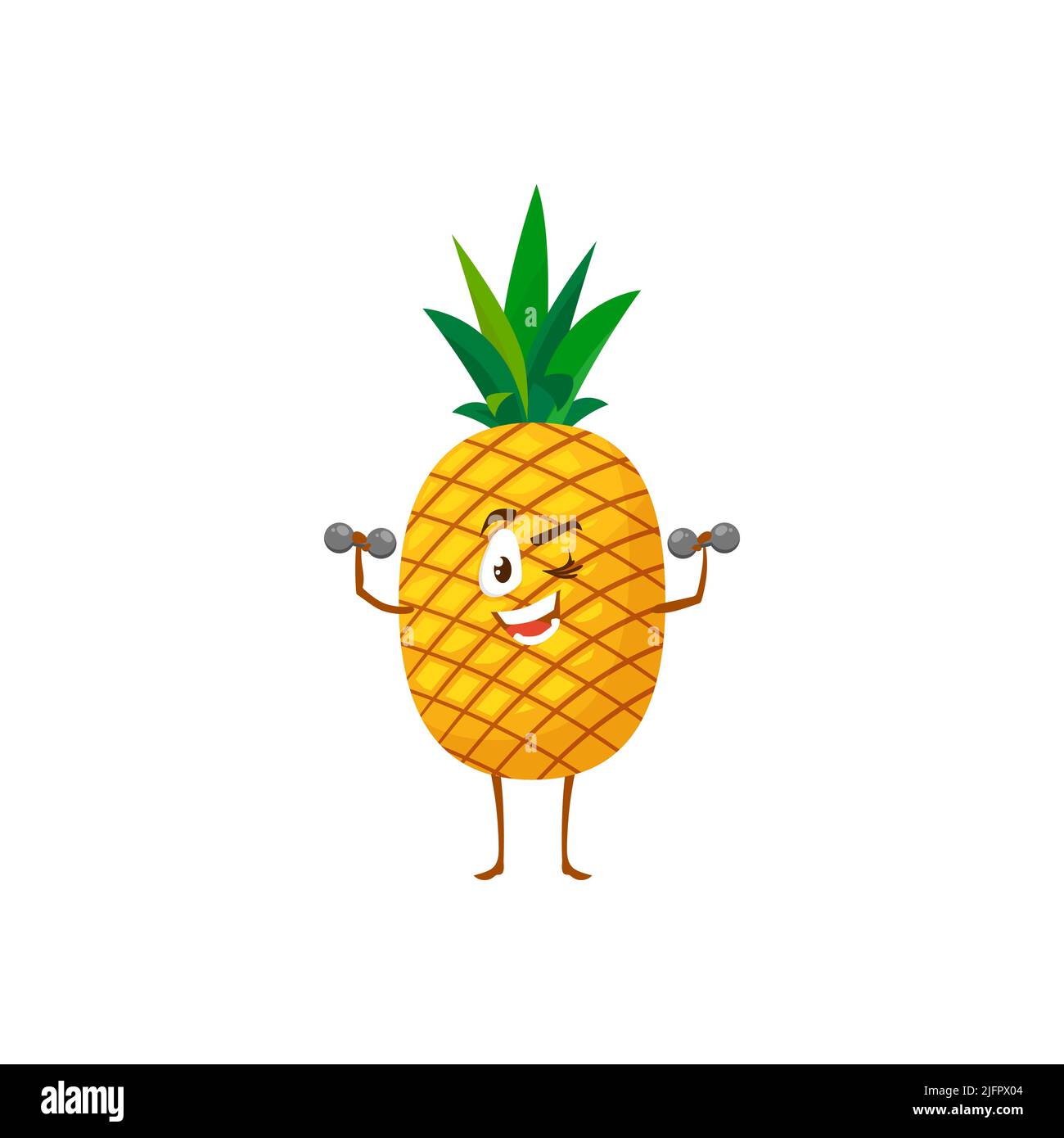 Cartoon pineapple fruit workout with dumbbells vector icon, funny ...