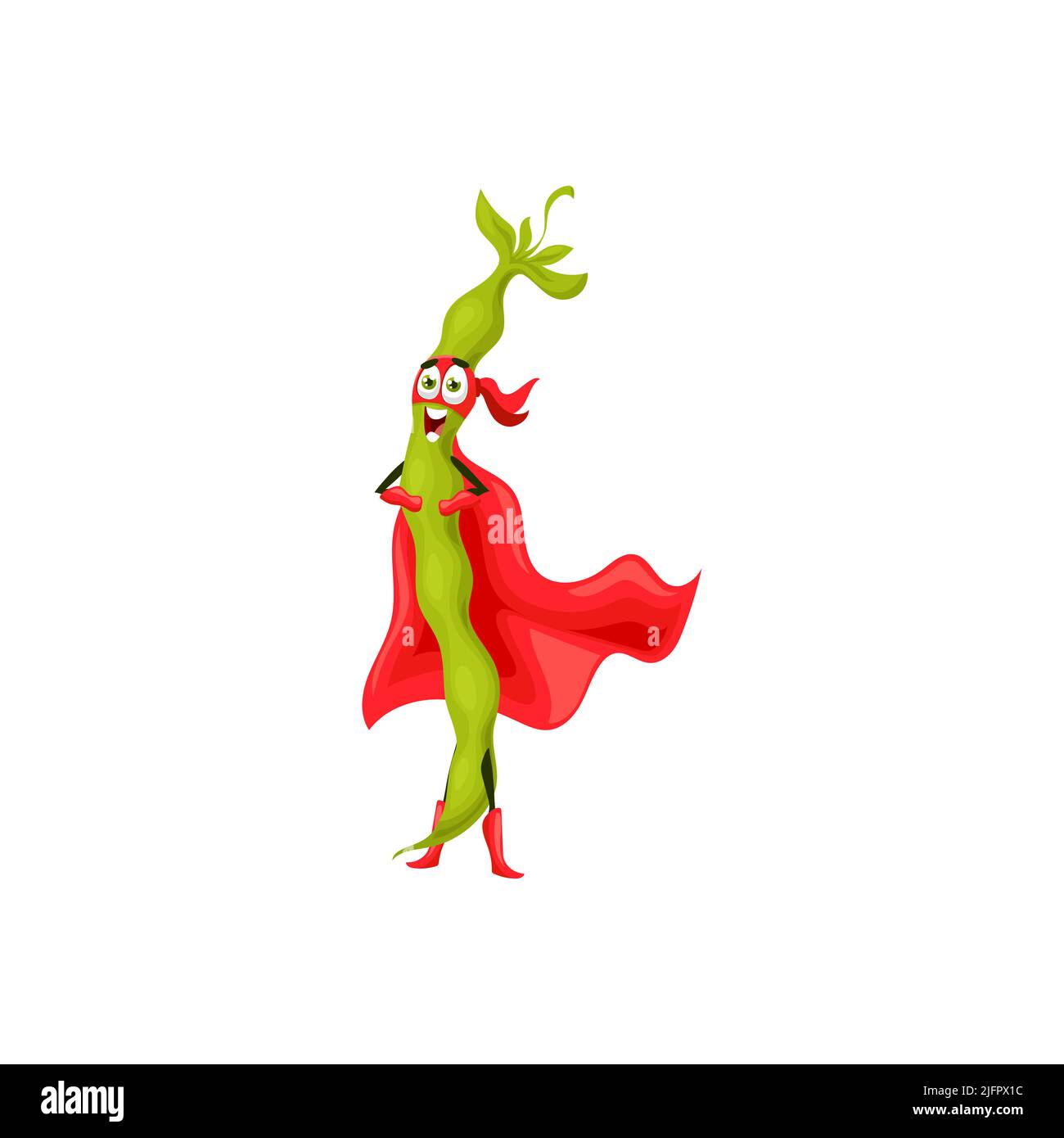 Emoticon of kidney bean superhero in red cape and mask legume pod ...
