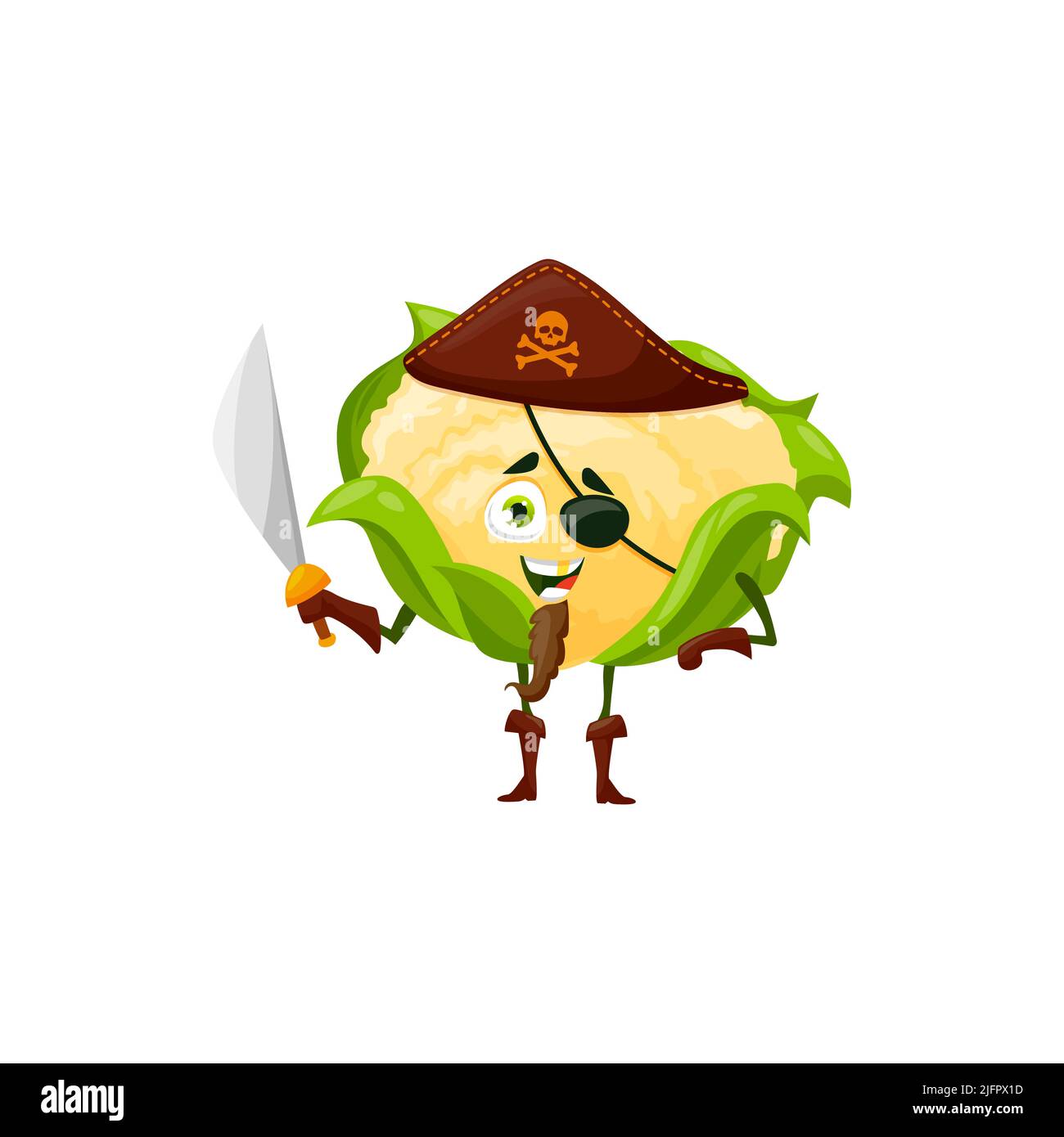 Cauliflower cabbage cartoon character in corsair hat and eye patch with ...