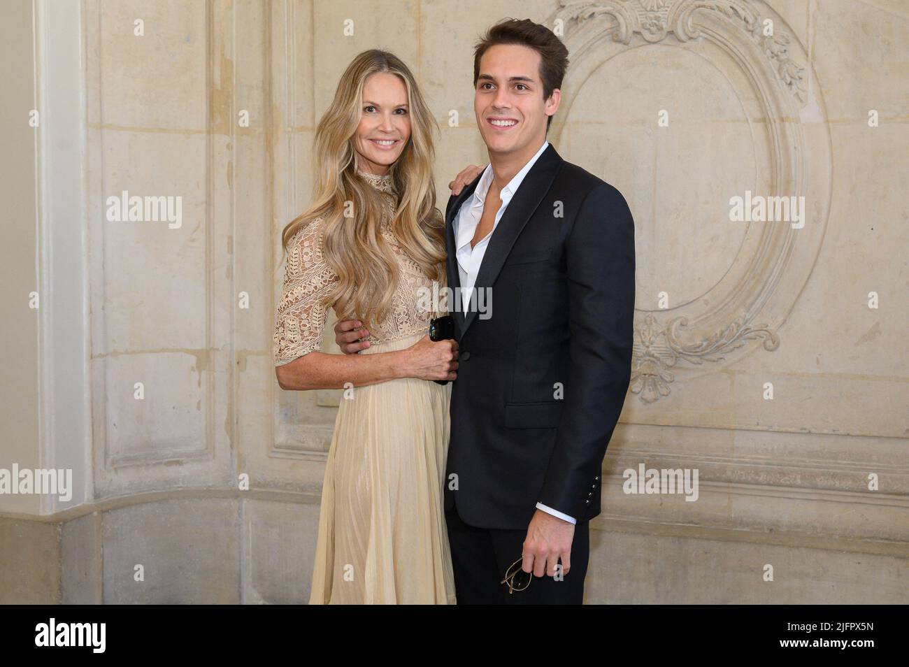 Paris, France. July 04, 2022, Elle Macpherson and son Flynn Busson ...