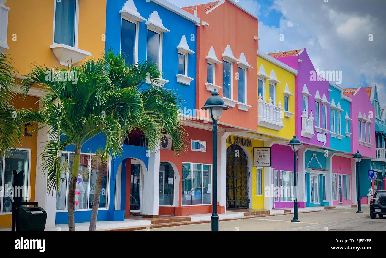 The Colorful main street of Caribbean Island Bonaire Stock Photo - Alamy