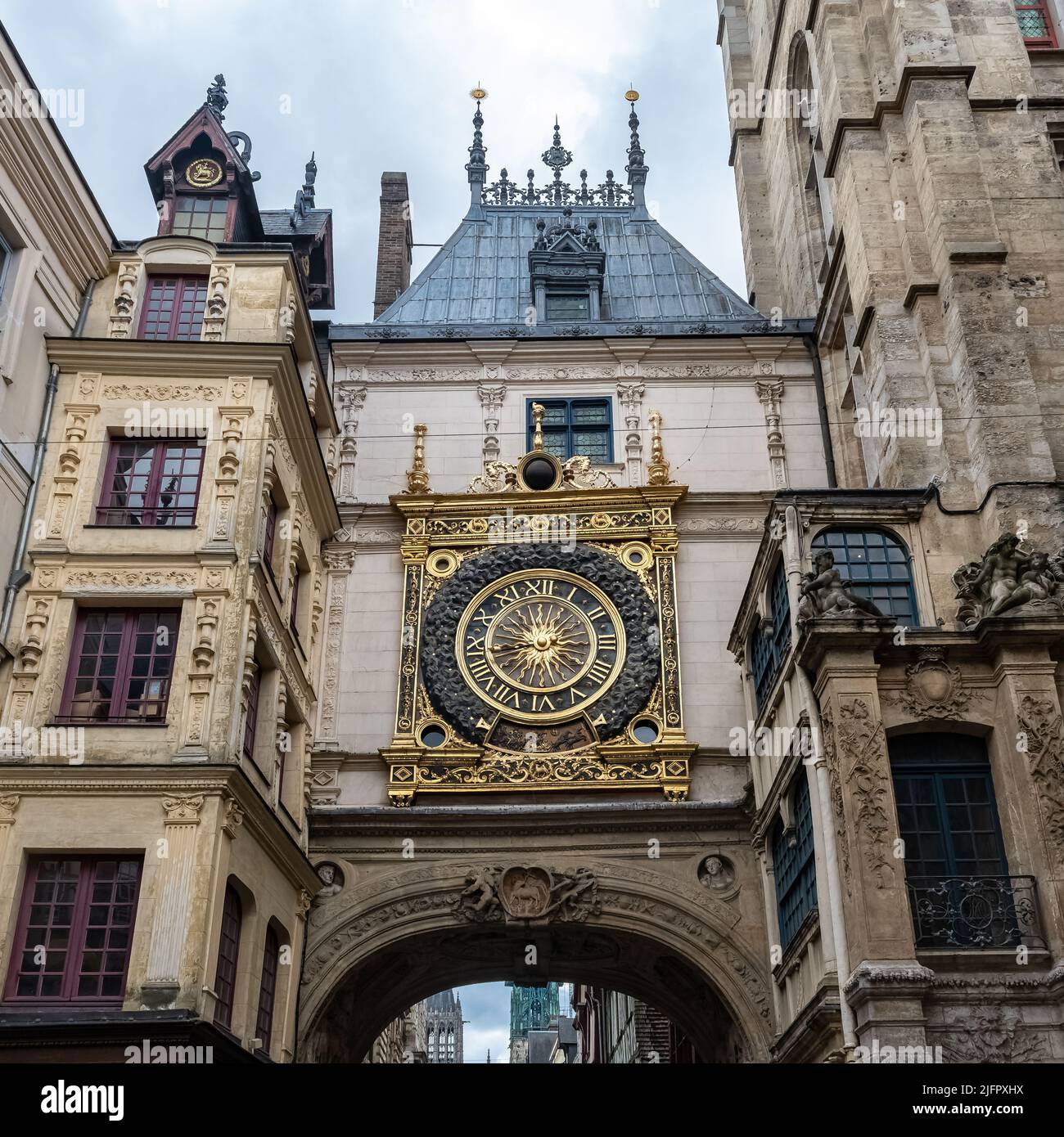 Rouen, historical city in France, the Gros-Horloge in the medieval ...