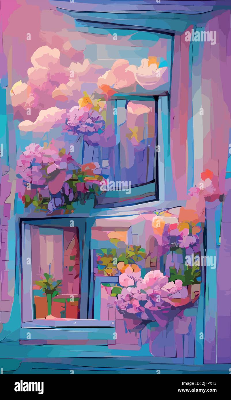 Flower pot in windowsill Stock Vector Images - Alamy