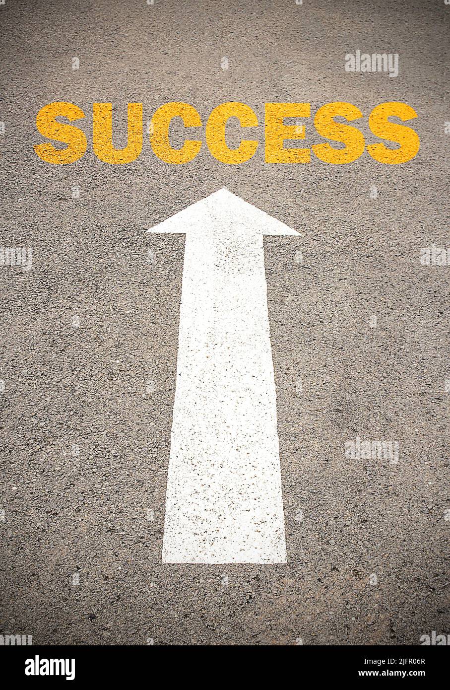 Text for SUCCESS. Concept on the road surface marking with arrow, for ...