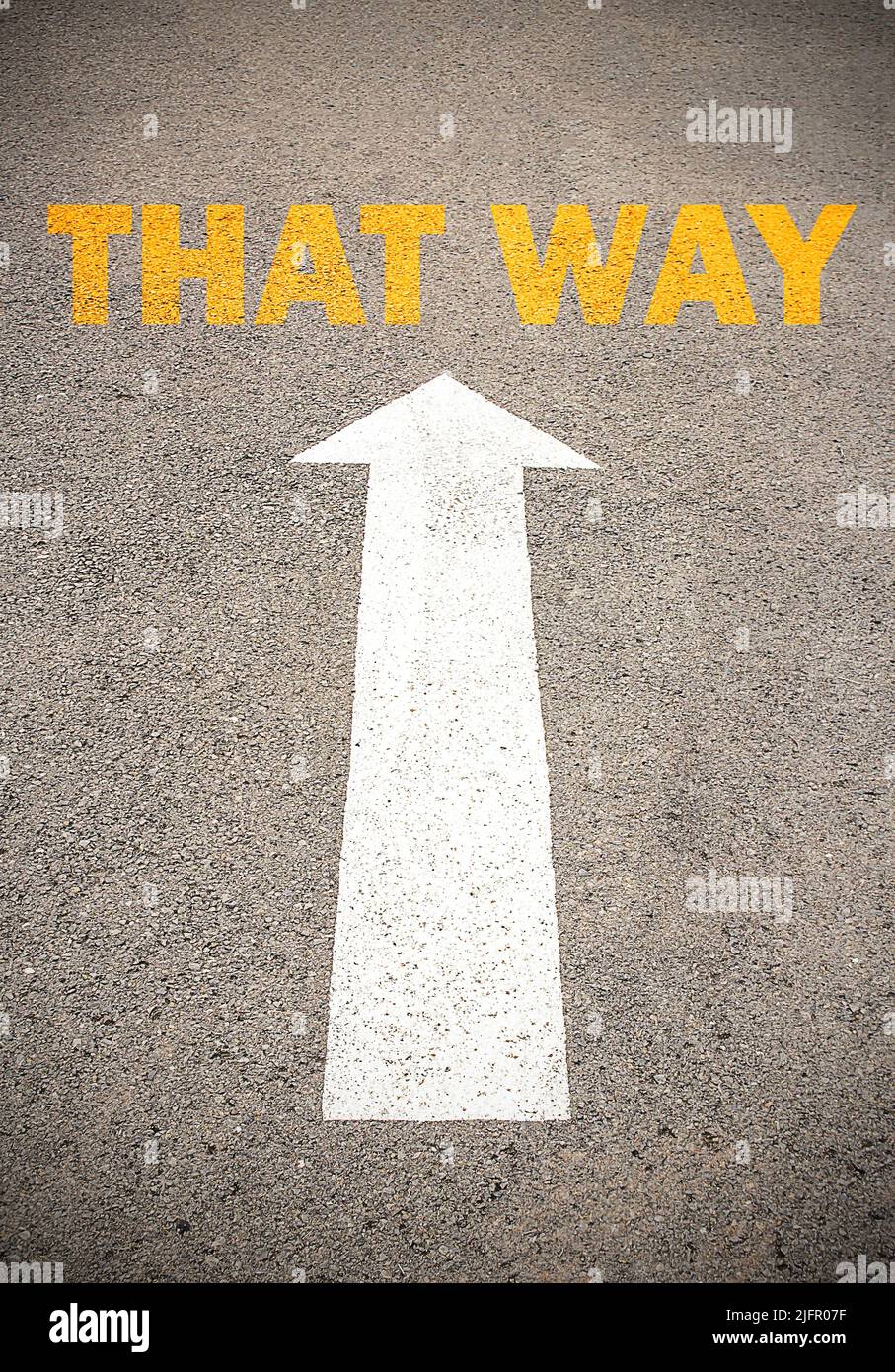 Text for THAT WAY. Concept on the road surface marking with arrow, for ...