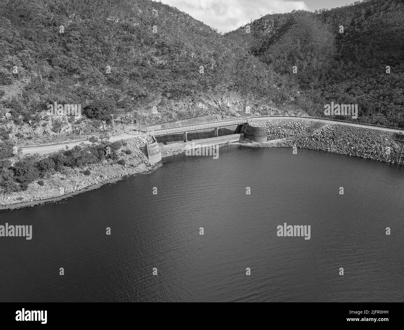 Eungella Dam overflow and wall built between mountains. Queensland ...