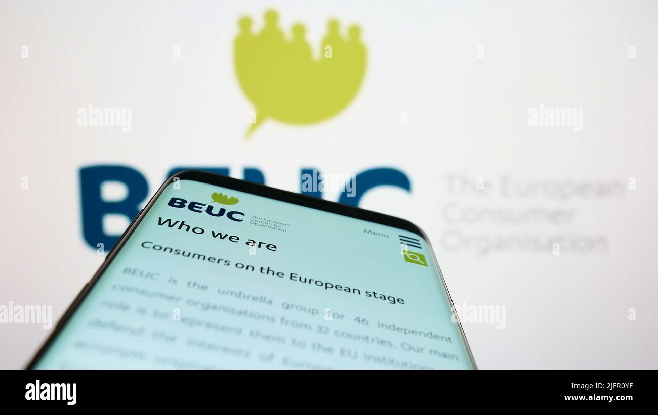 Mobile phone with website of Bureau Europeen des Unions de ...