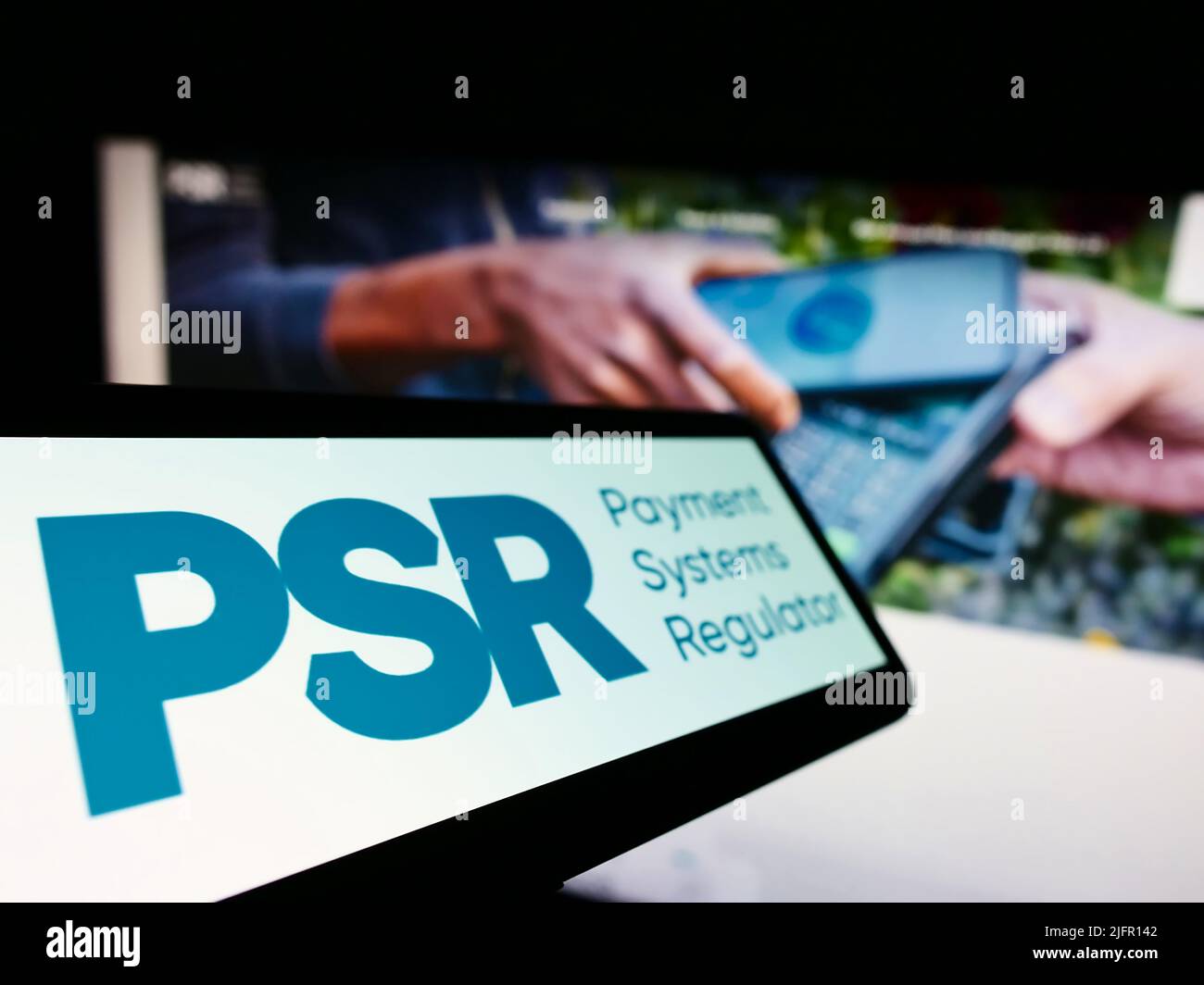 Smartphone with logo of British Payment Systems Regulator (PSR) on ...