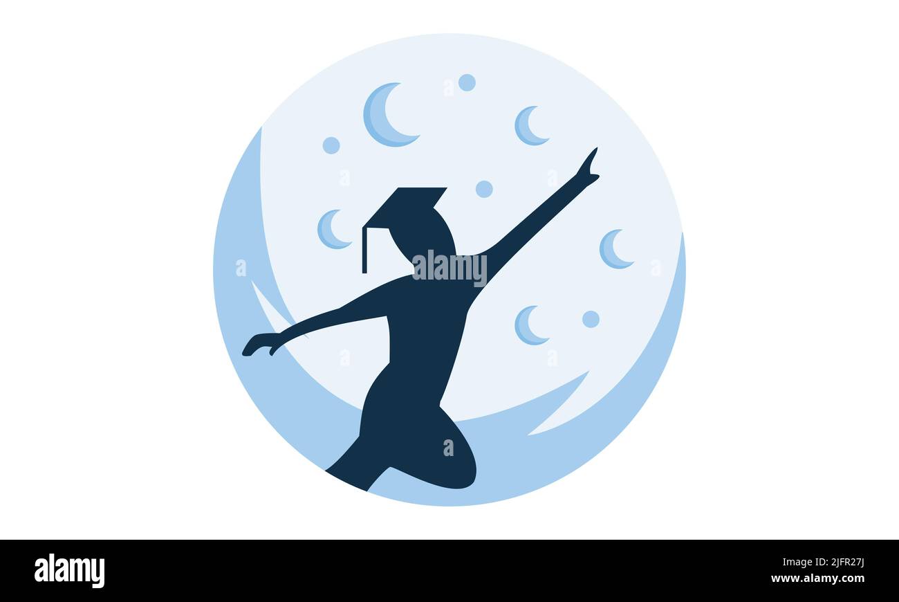 Man dancing with graduation cap and moon on background logo designs ...
