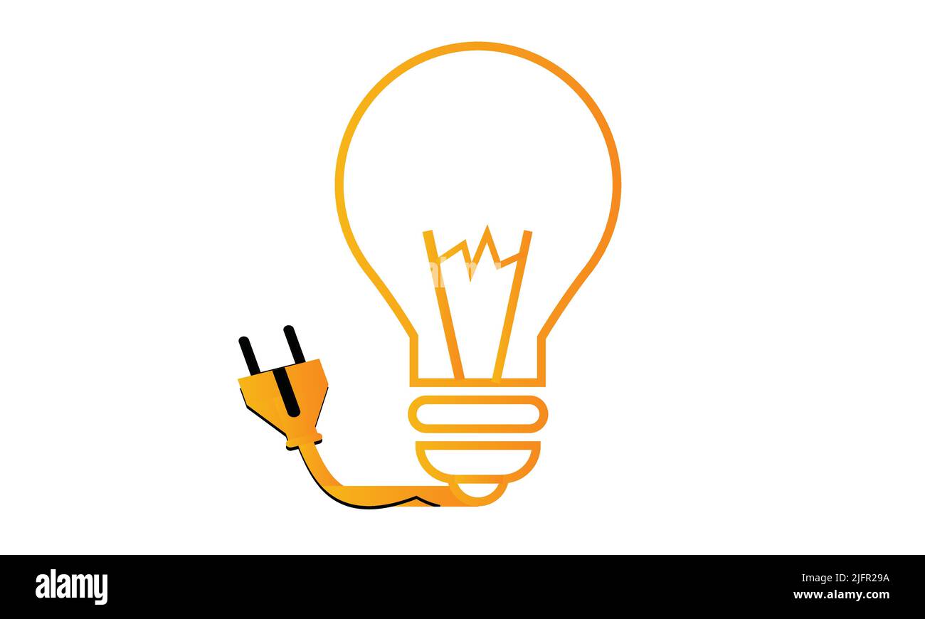 Connect idea. Bulb light, cord electrical plug. Plug in to wall socket ...