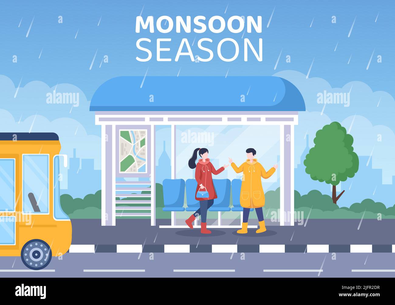Monsoon Season Social Media Template Flat Cartoon Twitch Background ...