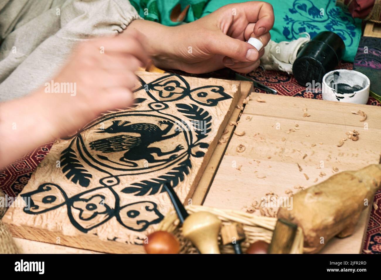 Wooden stamps for medieval ink printing on fabric and vintage clothing ...