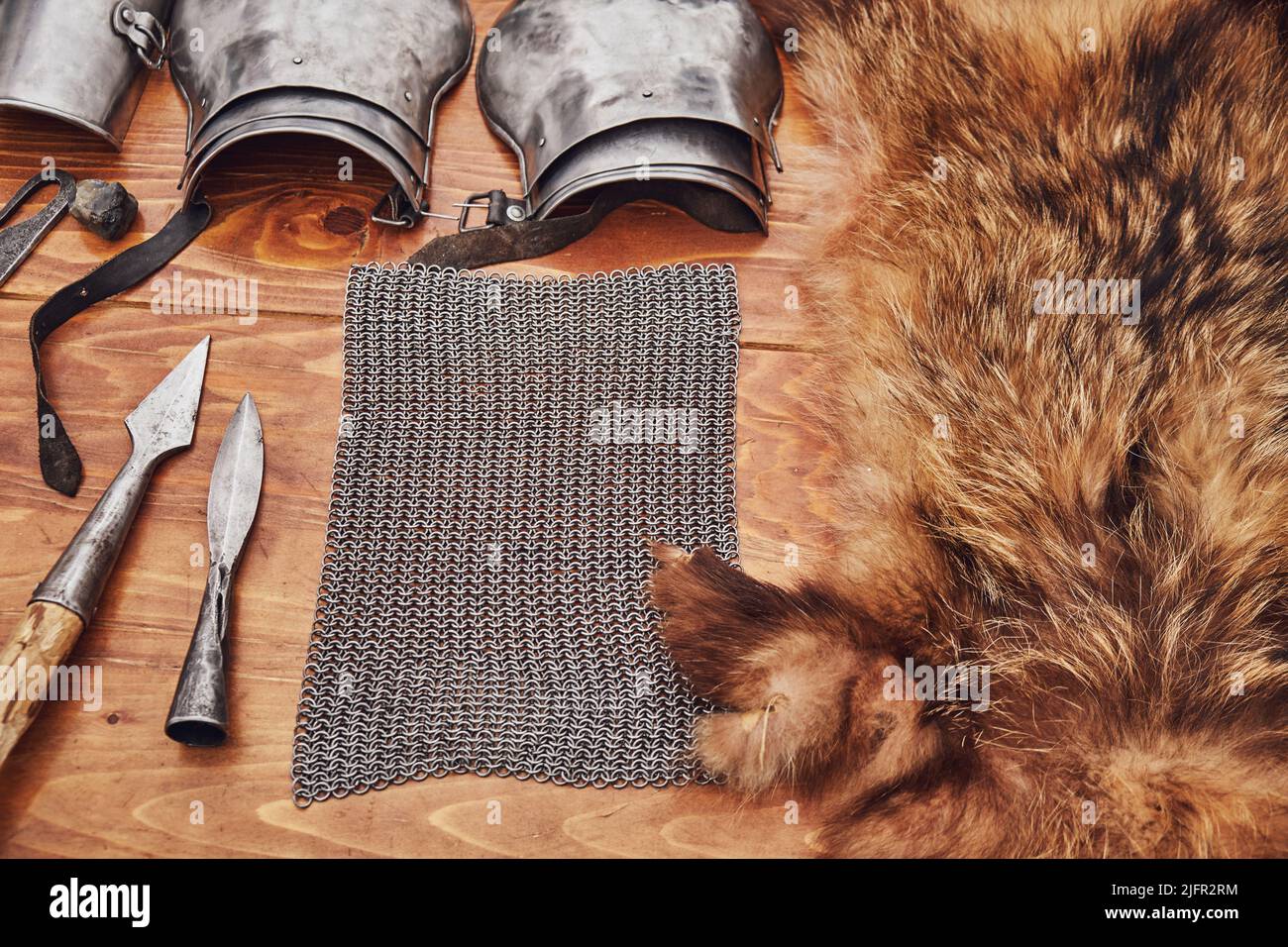 Medieval vintage armor and retro warrior chain mail. Reconstruction of ...
