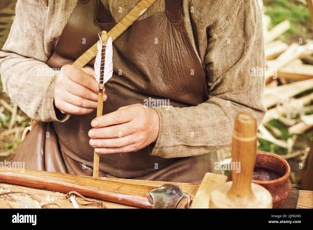 Making medieval arrows for bow shooting. Reconstruction of the events ...