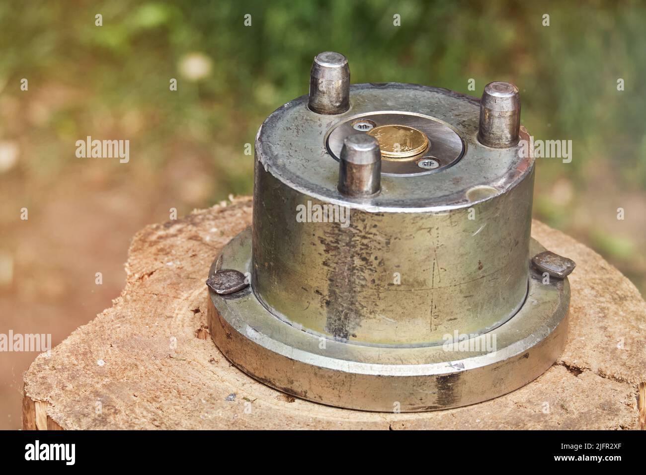 Coinage of ancient Roman coins made of metal on a retro press ...