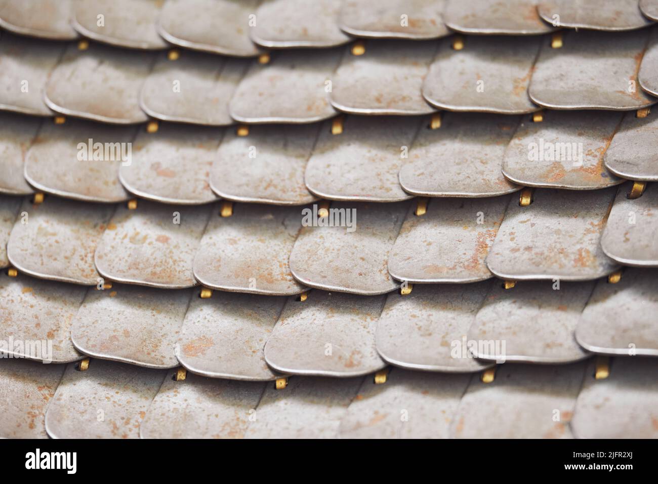 Ancient Roman retro chain mail made of metal plates, vintage scaly ...