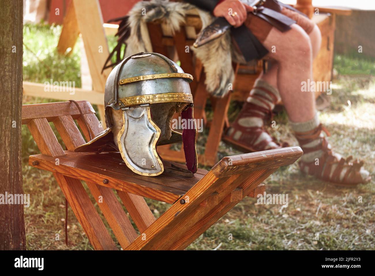 Ancient Roman vintage soldier helmet, armor to protect the head in ...