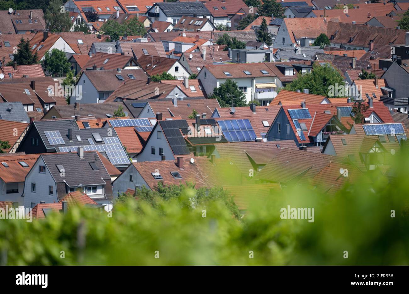Fellbach, Germany. 04th July, 2022. Roofs of houses in downtown ...