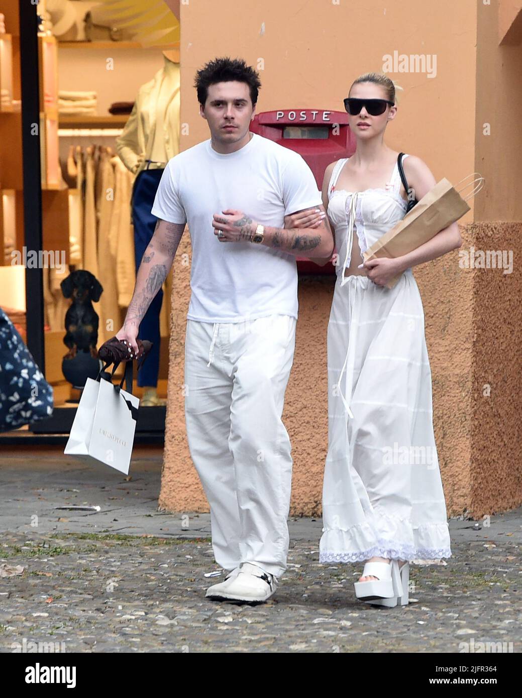 Portofino, . 04th July, 2022. Brooklyn Beckham and his wife Nicola ...