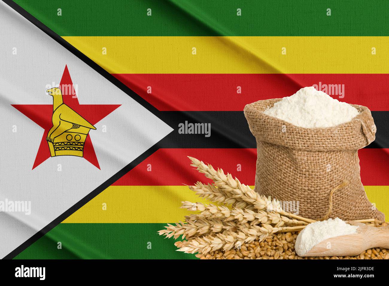 Zimbabwe grain crisis, Concept global hunger crisis, On background Flag ...